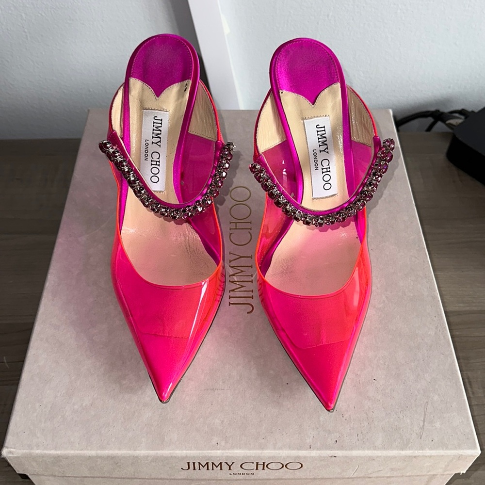 Jimmy Choo Bing 100 Crystal-Embellished Pvc Mule - Gem